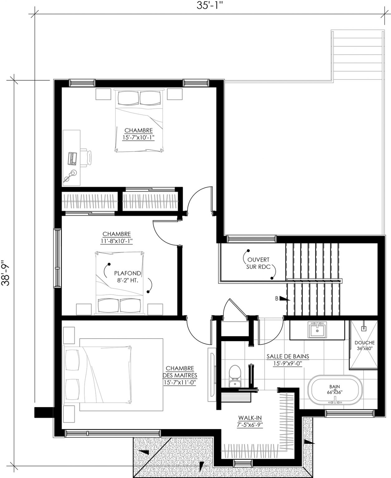 Plan de maison à étage unique Ë_131 | Leguë Architecture